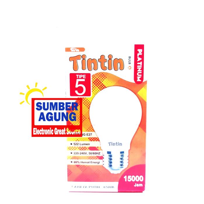 Jual Lampu LED 5W Tintin Platinum Bulat Bulb A 5Watt 5 Watt Fitting E27 ...
