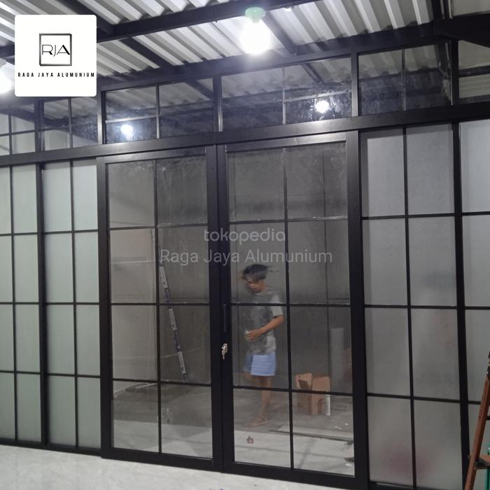 Jual pintu kaca double aluminium geser + ornamen+ kusen/double sliding ...