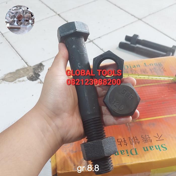 Jual baut mur baja 8.8 HTB hex bolt nut 1-1/4 x 7 m32x180 baud half ...