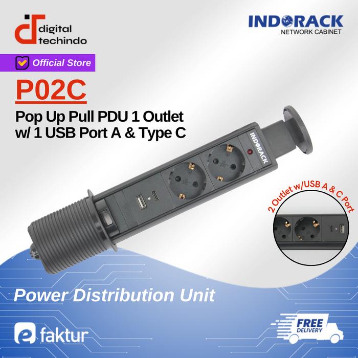 Promo INDORACK PDU 2 Outlet Stop Kontak Tanam 2 Lubang w/ 1 USB & 1 Type C Colokan Extension ...