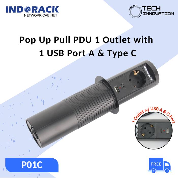 Jual INDORACK PDU 1 Outlet Stop Kontak Tanam 1 Lubang w/ 1 USB & 1 Type C Colokan Extension Pull ...