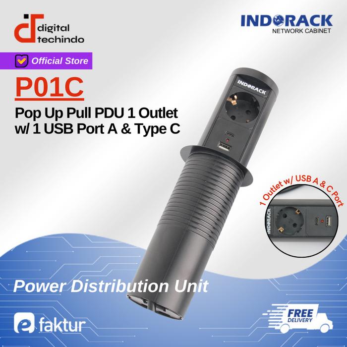 Promo INDORACK PDU 1 Outlet Stop Kontak Tanam 1 Lubang w/ 1 USB & 1 Type C Colokan Extension ...