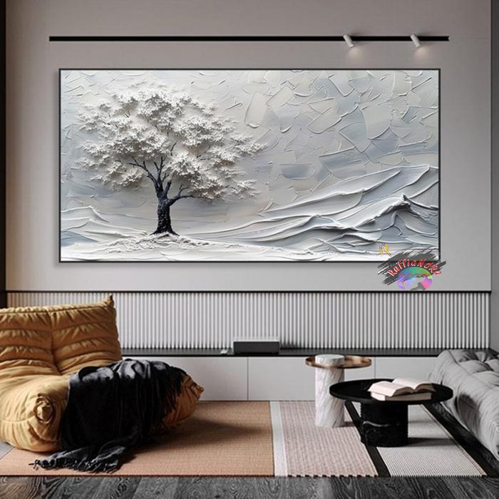 Jual Lukisan Tangan Modern White Abstract Tower Tree Painting, 80x150 ...
