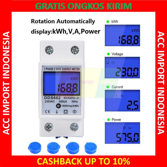 Jual Meteran Listrik Digital Din Rail kWh Meter Single Phase 230V Pengukur Arus Listrik ...