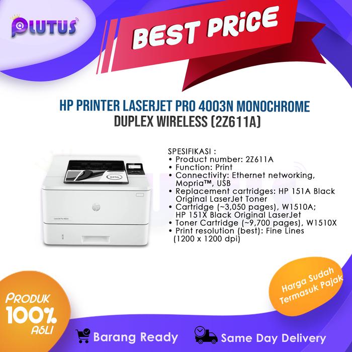 Jual HP Printer LaserJet Pro 4003N Monochrome Duplex Wireless (2Z611A ...