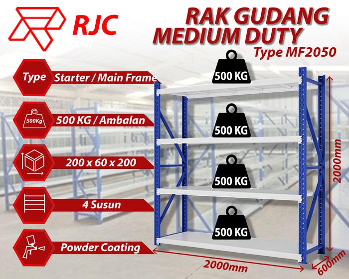 Jual Rak Besi Gudang 4 susun 2 meter 500kg Main Frame Rack Gudang ...