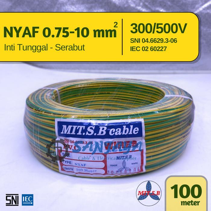 Jual NYAF 0.75 1.5 2.5 4 6 10 mm Kabel Listrik Serabut SNI Mit.SB Cable meteran - Kuning/Hijau ...