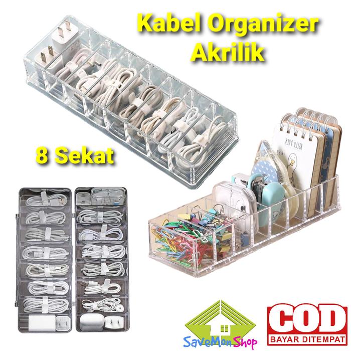 Promo Box Akrilik Sekat 8 Tempat Kabel Organizer Kotak Tebal Transparan ...