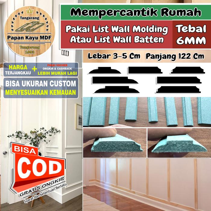Promo Lis Kayu Wall Moulding Dinding Lebar 3 - 5 Cm HMR ( MDF HIJAU ) PREMIUM List DIY Board ...