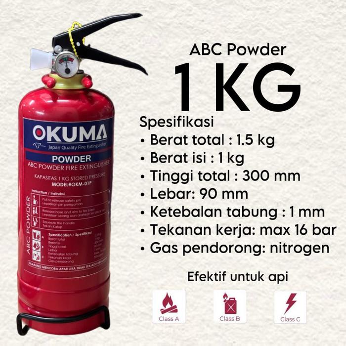Jual APAR 1 KG OKUMA ABC Powder Set Komplit PEMADAM KEBAKARAN TABUNG ...