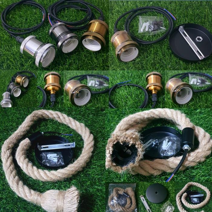 Jual JUAL FITTING GANTUNG TALI TAMBANG E27 1M & FITTING BESI E27 Gold ...