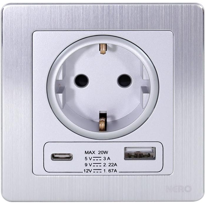 Jual NERO Stop Kontak + USB ( A+C 20W) Titanium V11 - SILVER - Kota ...