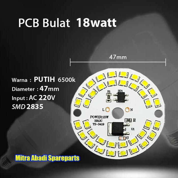 Jual Lampu LED SMD PCB Aluminium AC 220V 220 Volt Round Bulat - 18W ...