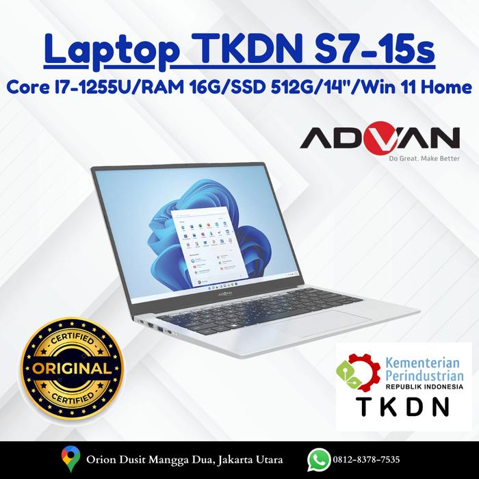 Jual Laptop Advan TKDN S7-15S Intel Core i7 Gen 12th (i7-1255U/RAM 16Gb/SSD 512Gb/14"/Win 11 ...
