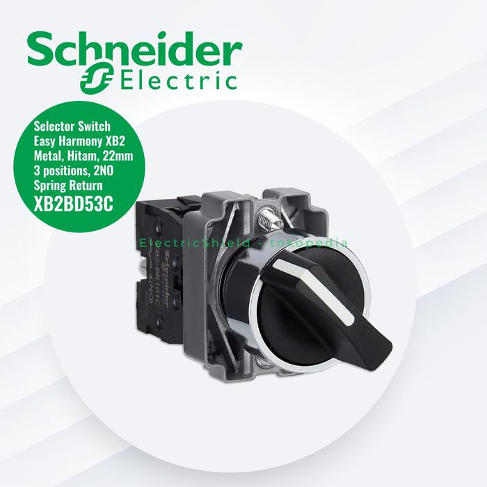 Jual Selector Switch Spring Return 2NO XB2 Schneider Metal Hitam 22mm 3 ...