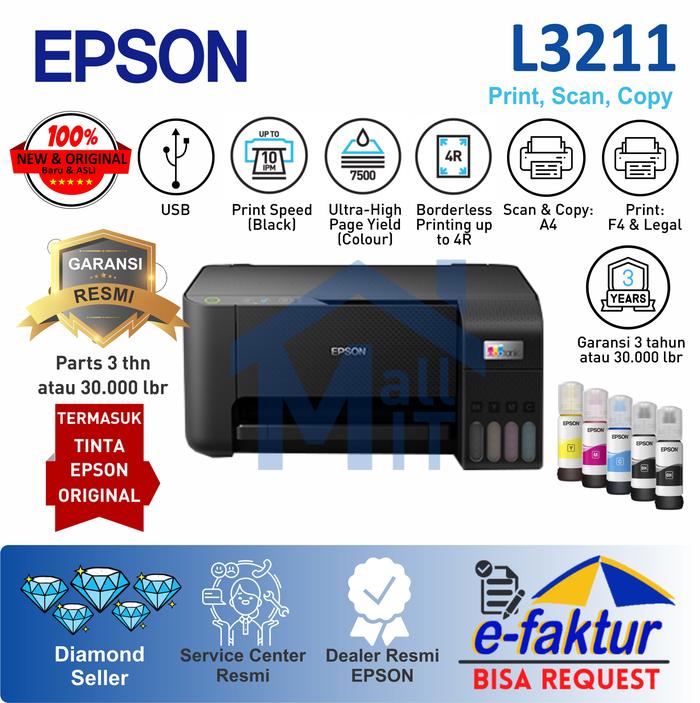 Promo Printer Epson L3211 L-3211 L 3211 Print Scan Copy A4 Ecatalog Ekatalog SIPLAH Garansi ...