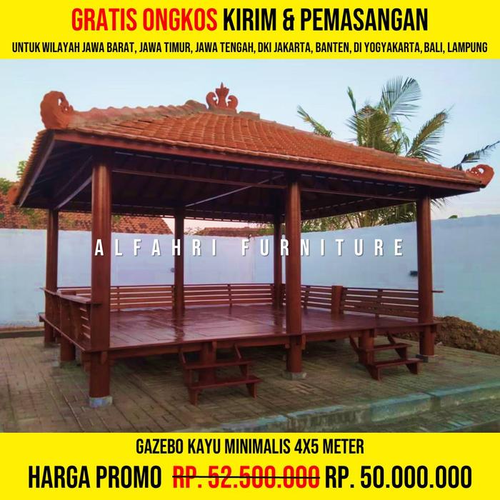 Jual Gazebo Kayu Minimalis Ukuran Besar 5x4 Meter Taman Rumah Modern ...