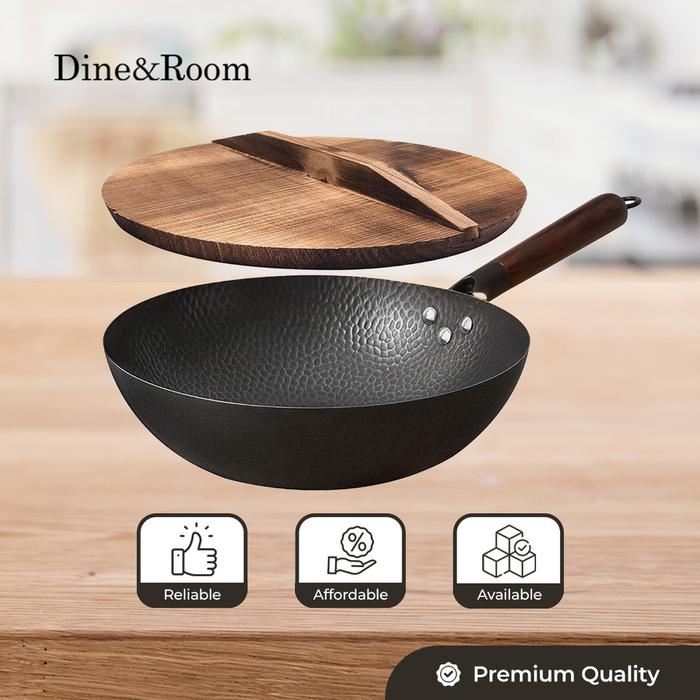 Jual CARBON STEEL WOK PAN WITH LID / HAMMERED STYLE WOK PAN / WAJAN ...