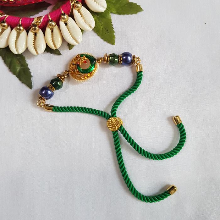Jual Raksha Bandhan - Peacock Green Purple bead with Green extendable ...