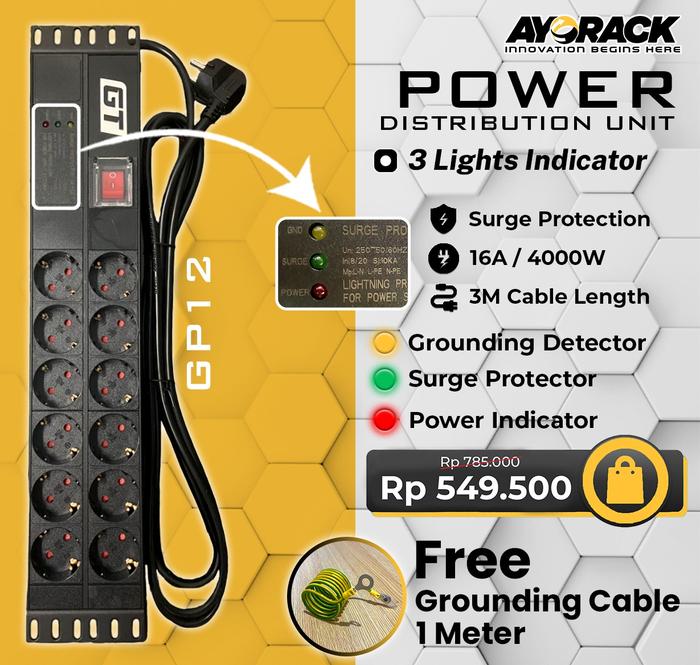 Promo PDU 12 OUTLET 16A 4000W PDU GT RACK GP12 - STOP KONTAK COLOKAN ...