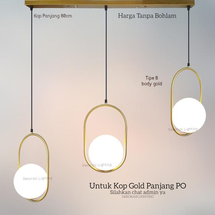 Jual Lampu gantung 3in1 kaca modern meja island kop panjang 1set 3 lampu - Tipe B gold, Kop ...