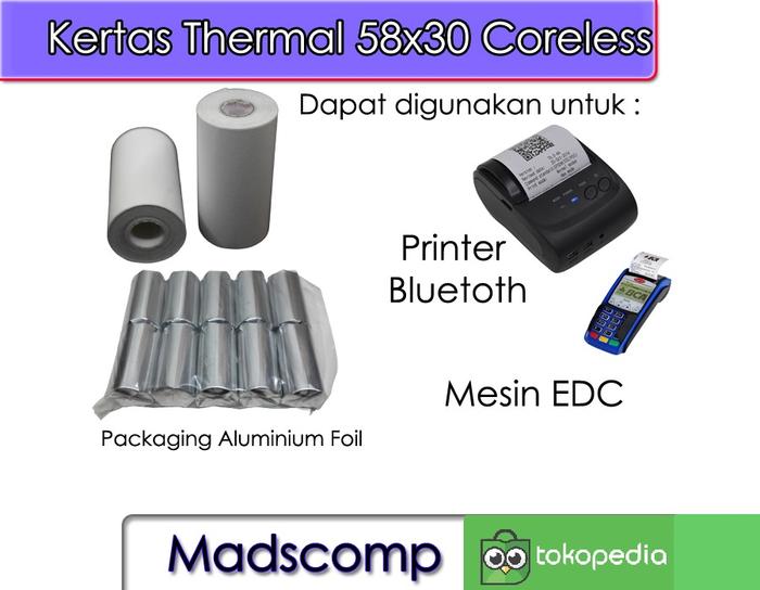 Jual KERTAS THERMAL UNTUK EDC BLUETOOTH 57*30 MM TERMAL PAPER 57X30 ...