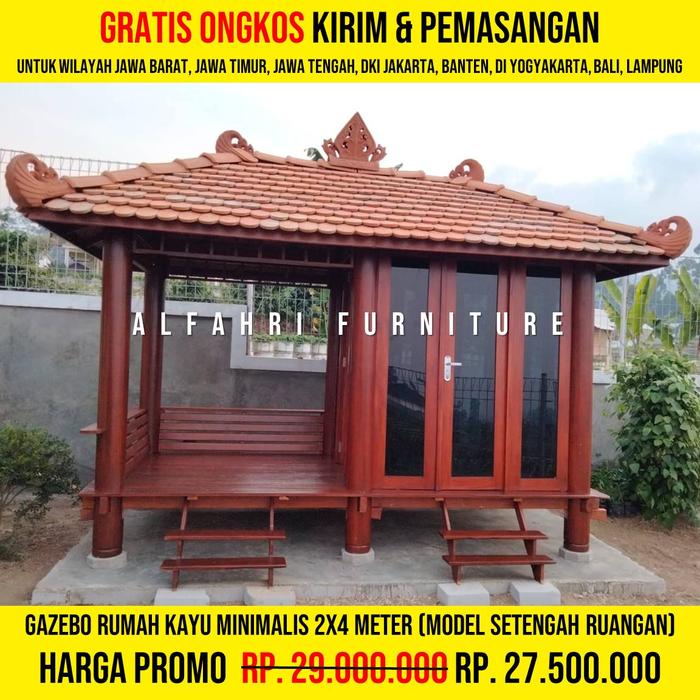 Jual Gazebo Kayu Minimalis Custom Dinding Kaca 4x6 Meter Atap Sirap ...