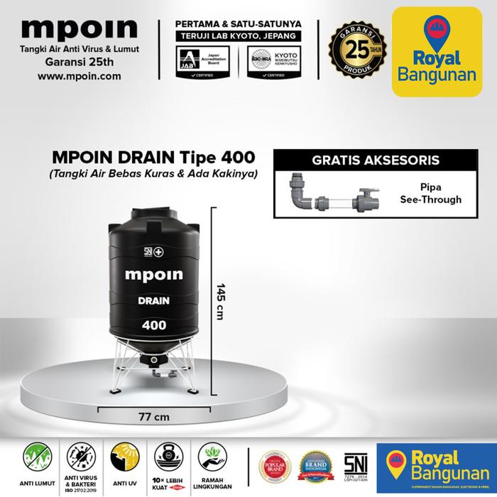 Jual Tandon Toren Tangki Air MPOIN DRAIN 400 350L Anti Lumut Garansi 25 ...