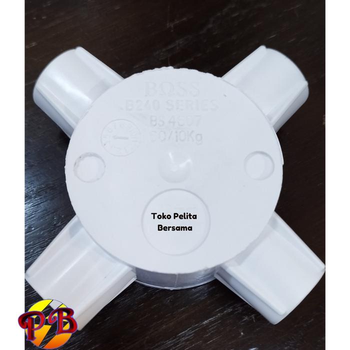 Jual T dus 20 mm Cabang 4 Boss Putih / T-dus 20 mm Cabang 4 Merk Boss ...