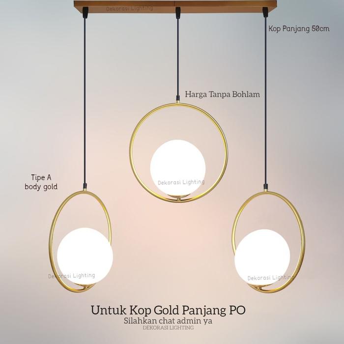 Jual Lampu gantung 3in1 kaca modern meja island kop panjang 1set 3 lampu - Tipe A Gold, Kop ...