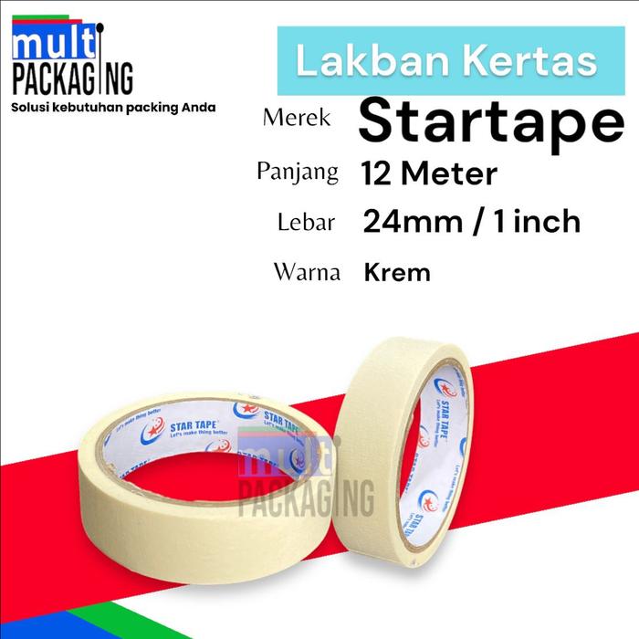 Jual Lakban kertas / isolasi kertas star tape 1 inch x 12 m - Cream ...