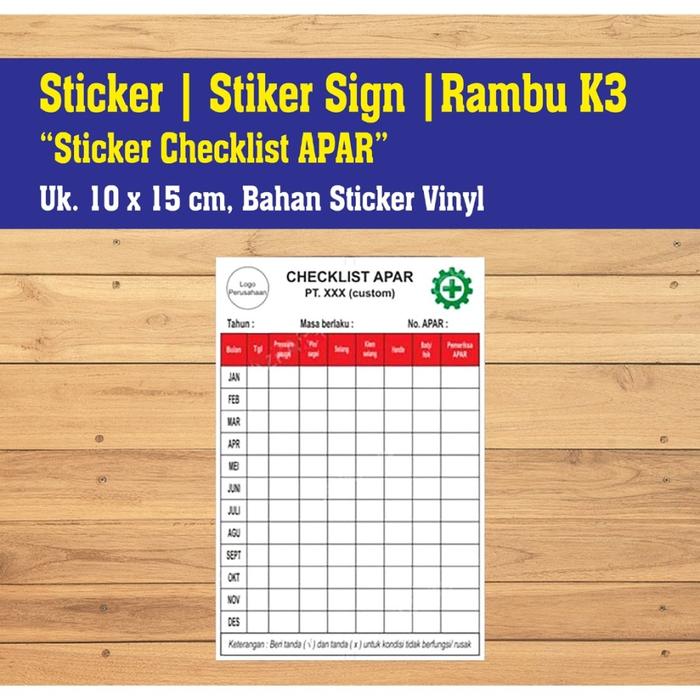 Jual STICKER CHECKLIST APAR (Custom Logo & Nama Perusahaan) SIGN RAMBU ...
