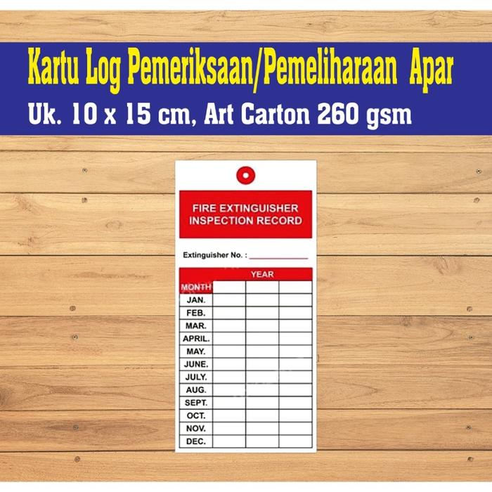 Jual Kartu Checklist Ceklis Log Pemeriksaan/ Pemeliharaan APAR Uk. 7,5 ...