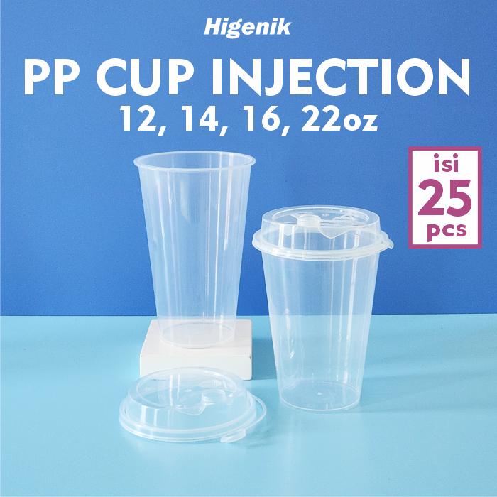 Promo Gelas Cup Plastik PP Injection 12, 14, 16, 22oz Anti Bocor New - 22oz, Lid Bening ...