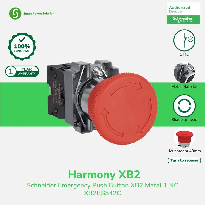 Promo Schneider Emergency Push Button XB2 Metal 1 NC - XB2BS542C ...