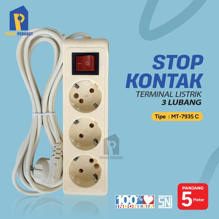 Jual Stop Kontak Listrik 3 Lubang 5 Meter Terminal Listrik Arde Putih ...