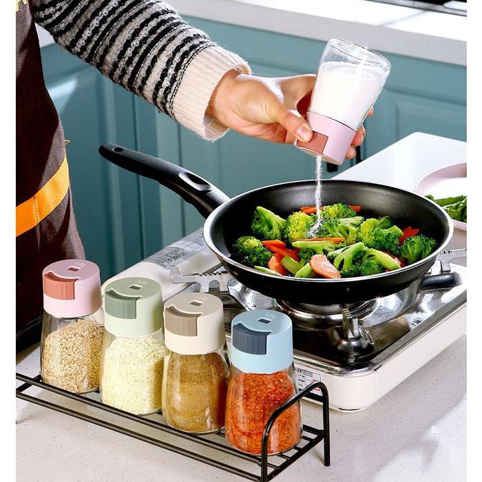 Jual Dispenser Bumbu Dapur Otomatis Botol Kaca Tempat Garam Lada Gula ...