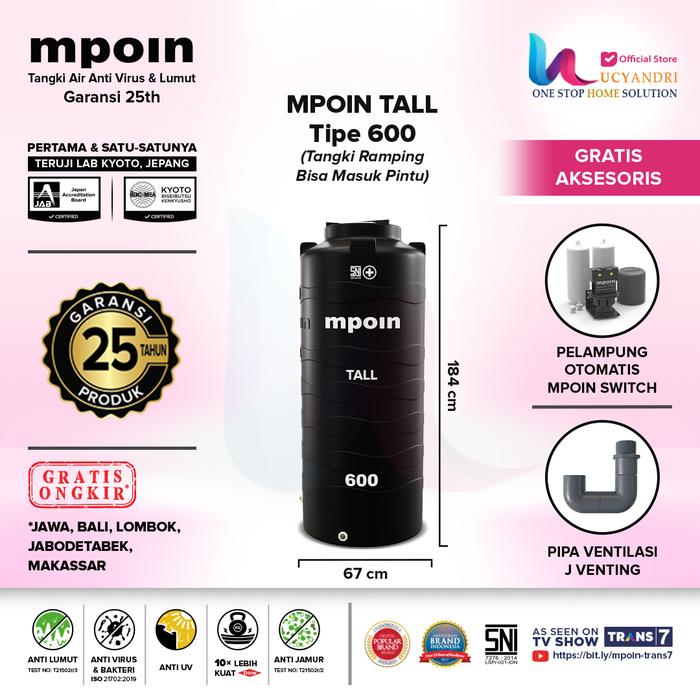 Promo Tangki Air MPOIN 600 Tall Toren Tandon 600 Liter - Hitam Cicil 0% ...