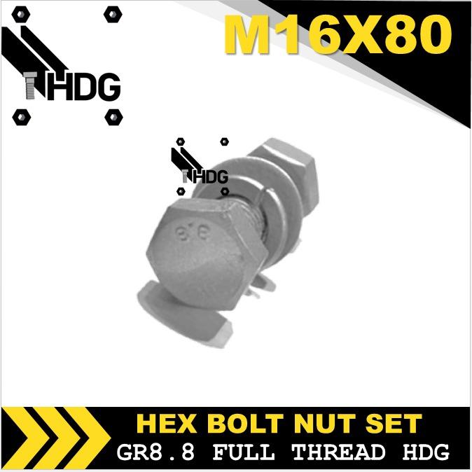Jual HEX BOLT NUT SET FULL THREAD GRADE 8.8 HOTDIP (HDG) M16 - M16X80 ...