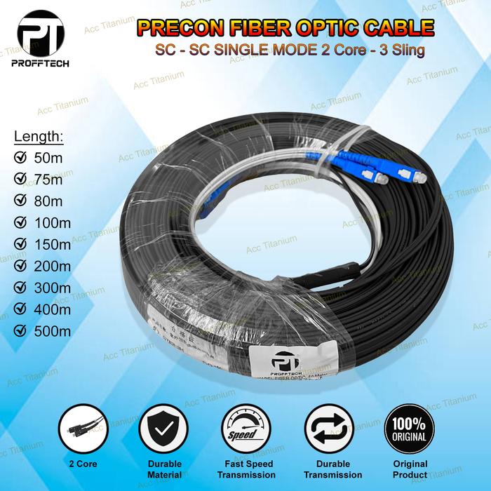 Jual Kabel Precon FO Fiber Optic 2 Core SC-SC Single mode Outdoor 3 sling 50m, 75m, 80m, 100m ...