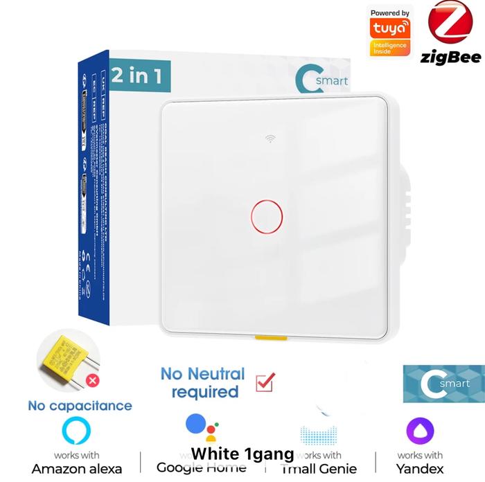 Jual Smatrul Saklar 1 Gang White Tuya Zigbee Smart Light Touch Switch No Neutral Wire Wall ...