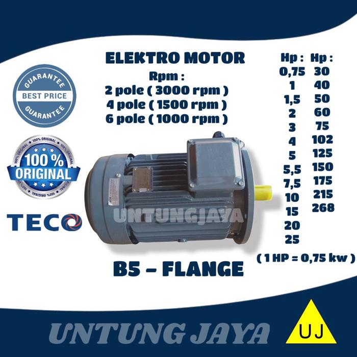 Jual DINAMO ELEKTRO MOTOR TECO FLANGE MOUNTED B5 3 HP 2 POLE 3000 RPM / ELEKTRIK MOTOR TECO ...