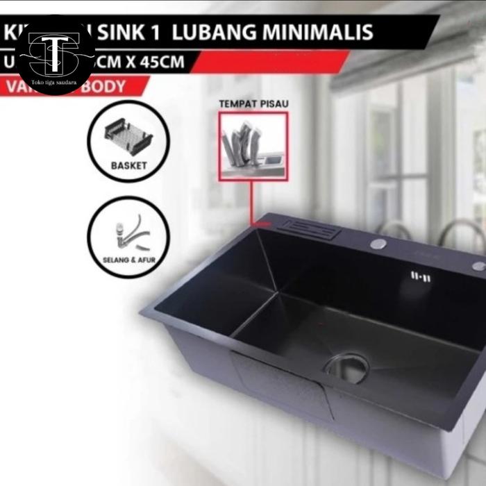 Jual kitchen sink 7545 black paket komplit+kran tarik/bak cuci piring ...
