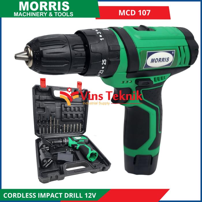 Jual mesin bor set baterai cordless drill 12V MCD107 MORRIS MCD 107 ...