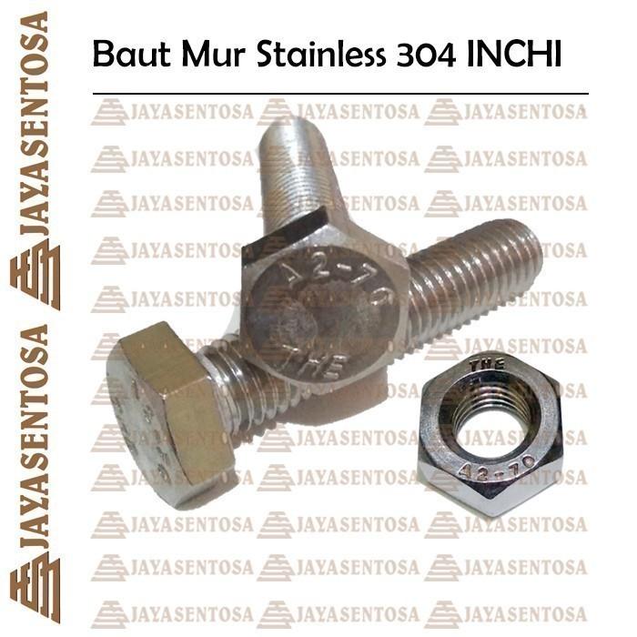 Jual Baut Mur Stainless 304 3/8" X 3 1/2" Drat Kasar INCHI - Jakarta ...