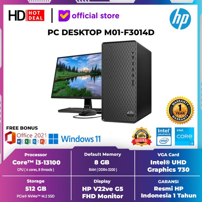 Promo Hewlett Packard HP PC DESKTOP M01-F3014d CORE I3-13100 8GB 512GB WIN11+OHS2021 Cicil 0% 3x ...