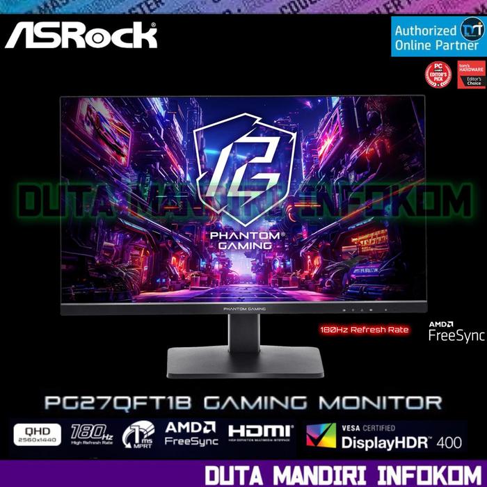 Promo ASRock PG27QFT1B 27" Inch - 2K QHD IPS 180Hz 1ms HDMI DP HDR400 FreeSync Gaming Monitor ...
