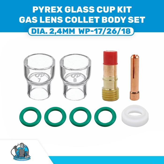 Jual Pyrex Glass Cup Kit Stubby gas lens collet body 2,4mm wp17 set ...