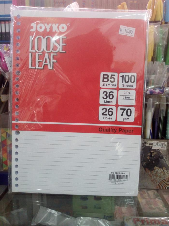 Jual kertas binder loose leaf ukuran B5 bergaris merk Joyko 1 pack isi ...