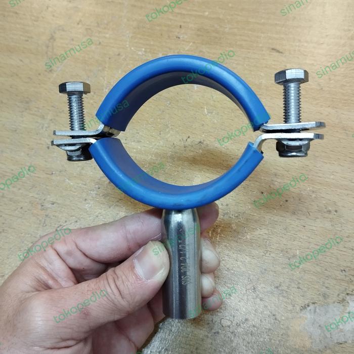 Jual Clamp Pipa Holder Sanitary Stainless 304 2 1/2" inchi Karet Biru ...